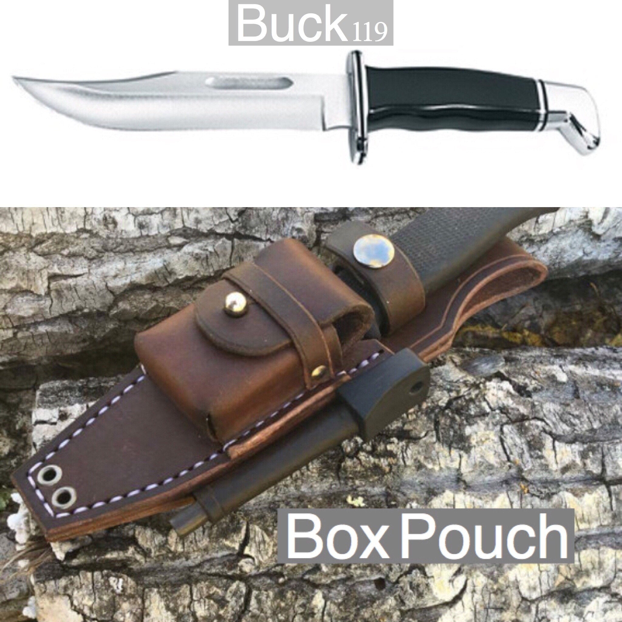 Box Pouch Bushcraft Sheath for the Buck 119 – Leonard Leather